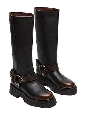Pink Steve Madden Everest Knee-high Buckled Leather Boots - Brown