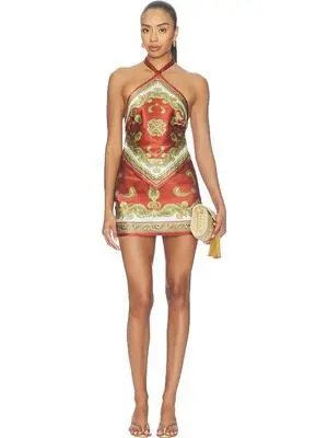 Retrofete Adelaide Halterneck Silk Dress - Rust Paisley