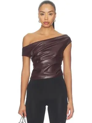LAMARQUE Asymmetrical Draped Faux Leather Top - Vamp
