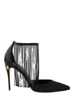 Jennifer Chamandi Fernando 105 Crystal-embellished Fringed Satin Pumps - Black