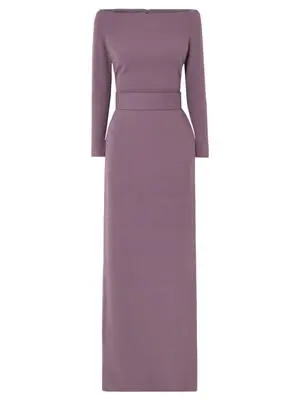 Solace Off-the-shoulder Long-sleeve Waist-tied Maxi Gown - Gray