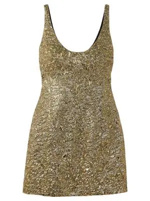 EMILIA WICKSTEAD Floral Metallic Cloqué Mini Dress - Brown