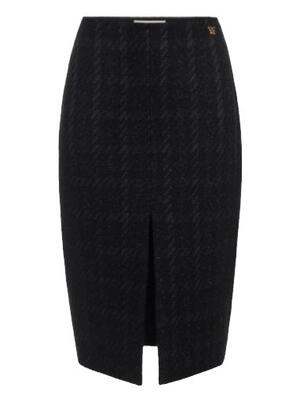 Elisabetta Franchi Front-slit Tweed Midi Skirt - Black
