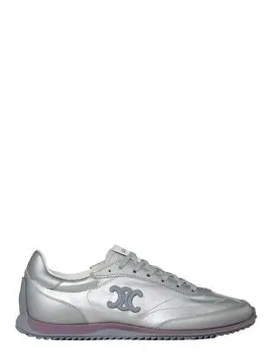 Celine Racer Sneakers In Metallized Fabric And Calfskin - Silver