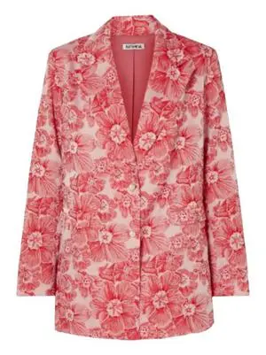 Batsheva Floral Jacquard Blazer - Red