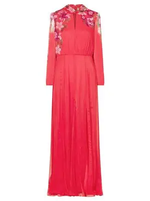 Saloni Floral-print Silk-crepon Maxi Dress - Red