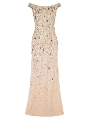 Jenny Packham Jessie Off-the-shoulder Embellished Tulle Gown - Nude