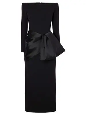 Solace Gathered Satin And Crepe Midi Dress - Black
