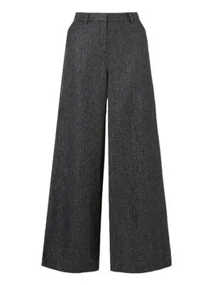 L'Agence Metallic Herringbone Wool Blend Wide-leg Pants - Grey