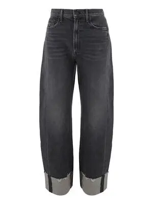 MOTHER Mother Wide-Leg Cuffed Jeans With Raw Edge Hem Black