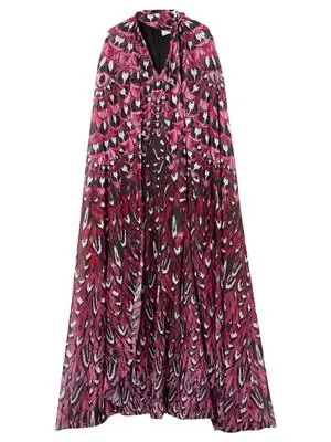 MARY KATRANTZOU Printed Chiffon Gown With Cape Effect - No