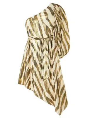 HANEY Haney Zebra Print Metallic One-Shoulder Dress