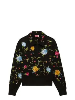Kenzo Wildflower Embroidered Half Zip Sweatshirt - Black
