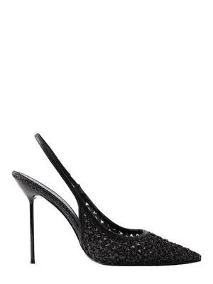 PARIS TEXAS Paris Texas Leather Trimmed Straw Slingback Pumps
