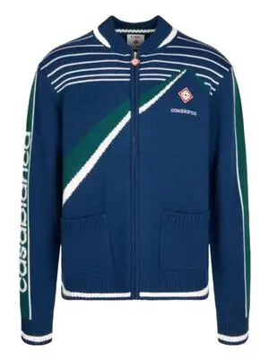 Casablanca Zipped Jacket With Ribbed Trim And Front Pockets - Navy