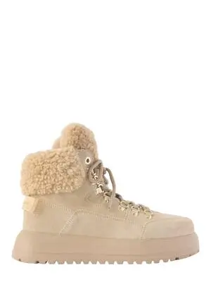 Bogner Antwerp Shearling-lined Suede Lace-up Ankle Boots - Nude