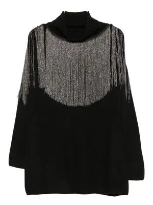 Pinko Ribbed High Neck Sweater With Tassel Embellishment - Black