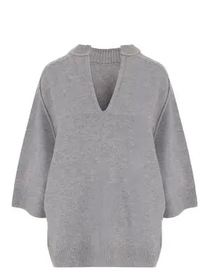 Carven V-neck Ribbed Sweater - Gray