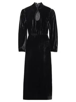 Saloni Velvet High Neck Keyhole Midi Dress - Black