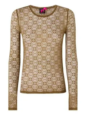 PINKO Pinko Monogram-Lace Long-Sleeve Top