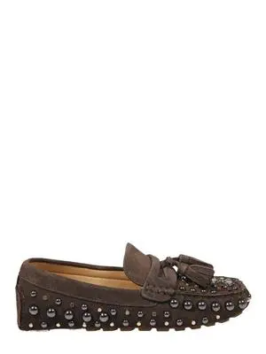 STRATEGIA R51 Studded Tassel Flat Shoes - Brown