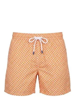 Fedeli Drawstring Swim Shorts With All-Over Print Orange