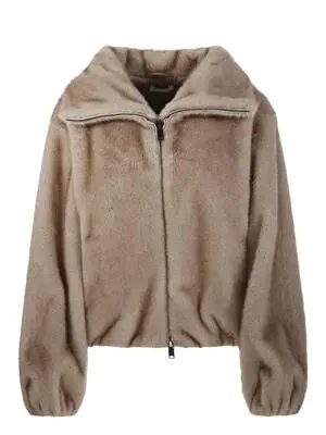 P.a.r.o.s.h Pulse Faux Fur Zip Jacket - Beige