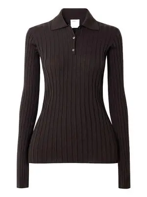 Calvin Klein Ribbed Wool Polo Sweater - Black