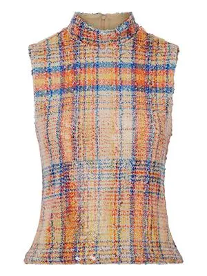 Brandon Maxwell Sequined Mesh Turtleneck Top - Multicolor