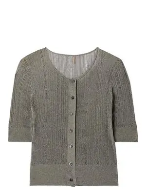 Adam Lippes Metallic Pointelle Knit Cardigan - Gray