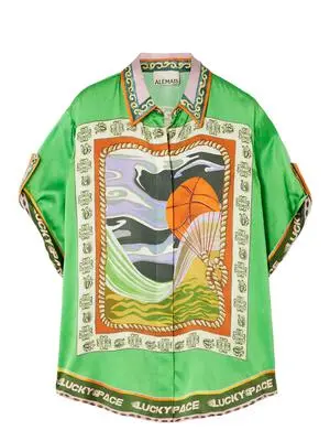 ALEMAIS Alemais Lucky Pace Printed Silk-Satin Shirt No
