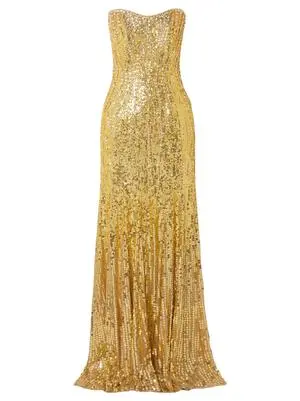 Jenny Packham Sarai Strapless Sequined Gown - Nude