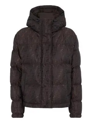 Fendi Tech Fabric Down Jacket With Ff Jacquard Pattern - Brown