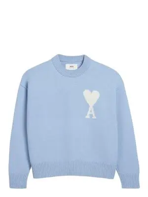 AMI Paris Logo Intarsia Crewneck Jumper - Blue