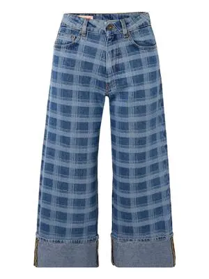 MOLLY GODDARD Molly Goddard Leo Cropped Checked High-Rise Straight-Leg Jeans
