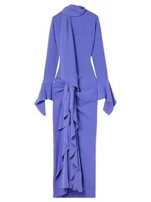Solace Nella Draped Ruched Crepe Maxi Dress - Blue