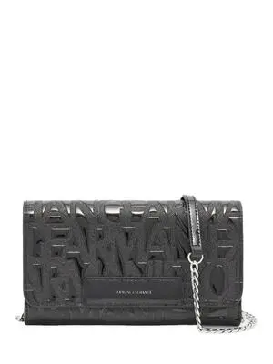 Armani Exchange Embossed Logo Clutch With Chain Strap - Black