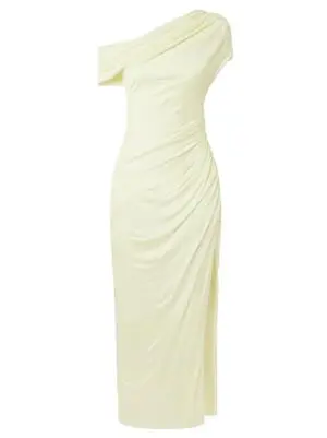 Galvan Fitted Midi Dress With Asymmetrical One-shoulder Design And Side Slit - No