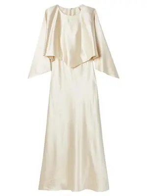 Adam Lippes Satin Cape Overlay Long Sleeve Dress - No