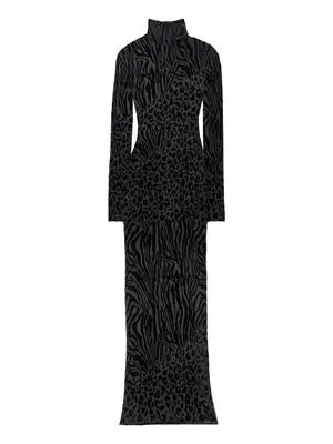 Alex Perry Devoré-velvet Turtleneck Gown With Animal Print - Black