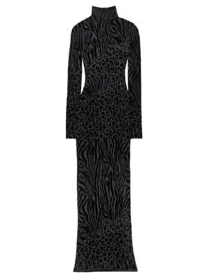 Alex Perry Devoré-velvet Turtleneck Gown With Animal Print - No