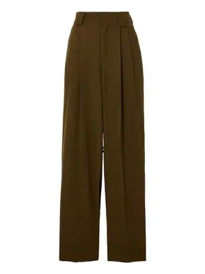 PETAR PETROV Wool Pleated Wide Leg Trousers - Brown