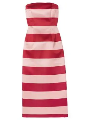 EMILIA WICKSTEAD Strapless Stripe Midi Dress - Red