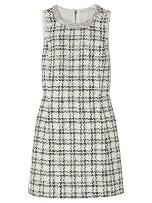 ALICEOLIVIA Alice + Olivia Crystal Embellished Checked Tweed Mini Dress - White