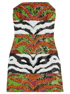Halpern Sequinned Zebra Print Bandeau Mini Dress - Multicolor