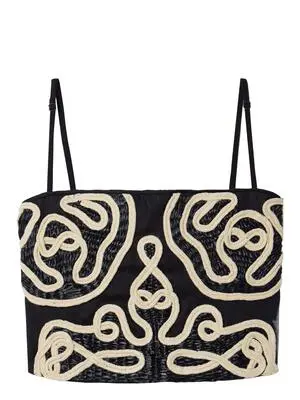 Johanna Ortiz Cropped Appliquéd Linen Top - No