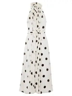 Halpern Polka-dot Crepon Halterneck Midi Dress - No