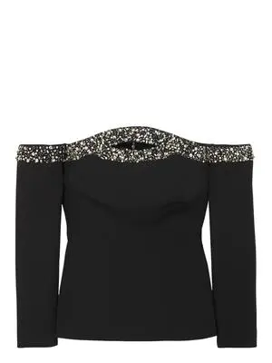 SAFIYAA LONDON Off-the-shoulder Embellished Crepe Top - No