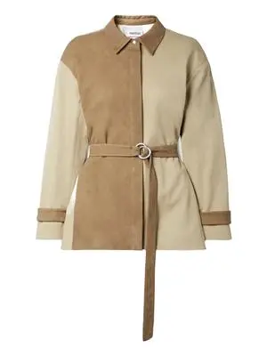 Partow Paneled Belted Nubuck And Cotton-twill Jacket - No