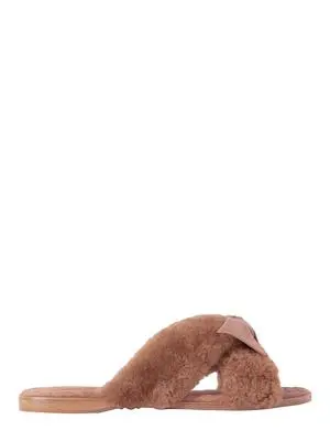 ALEXANDRE BIRMAN Alexandre Birman Maxi Clarita Bow-Embellished Suede-Trimmed Shearling Slides